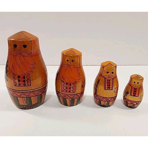 Art | Russian Nesting Dolls 4 Babushka Matryoshka Orange Wooden Old Man ...